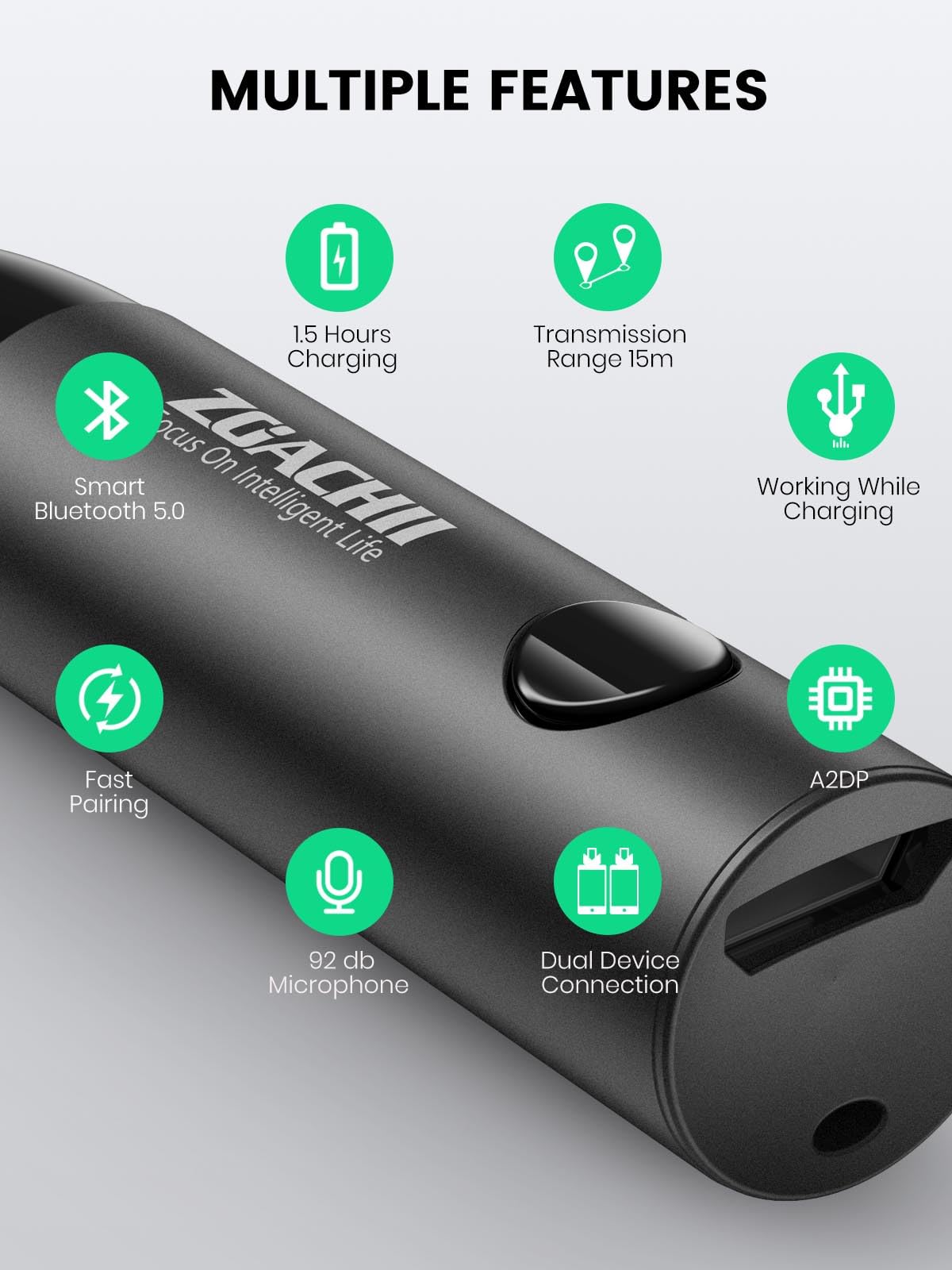 ZOACHII Bluetooth Aux Adapter for Car, Wireless Bluetooth 5.0 Audio Receiver with 3.5mm Jack for Vehicle Truck Home Stereo Speaker Headphone Music Streaming, Handsfree Calling, [1 Piece]