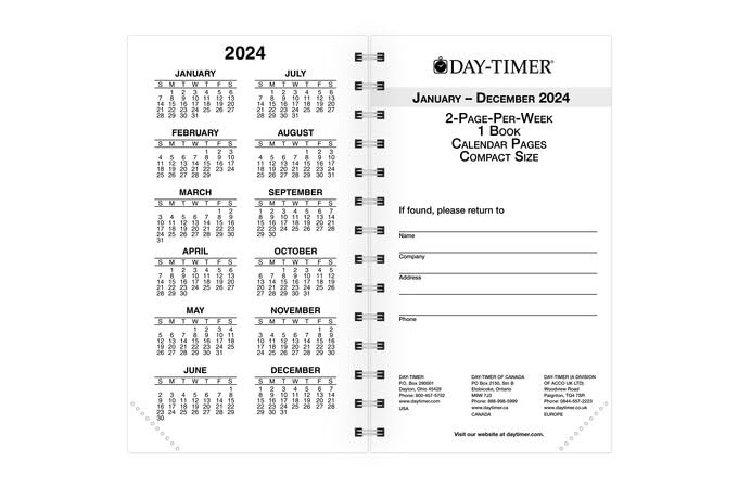 Day-Timer 2024 Two Page Per Week Planner Refill, Wirebound, Compact Size, 3" x 5"