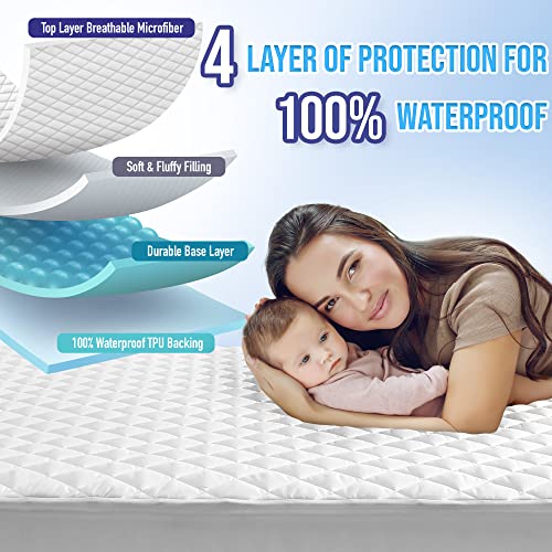 HYLEORY California King Size Waterproof Mattress Pad Protector, Breathable Quilted Mattress Cover Noiseless Waterproof Fitted Sheet Mattress Topper Upto 21" Deep Pocket, White