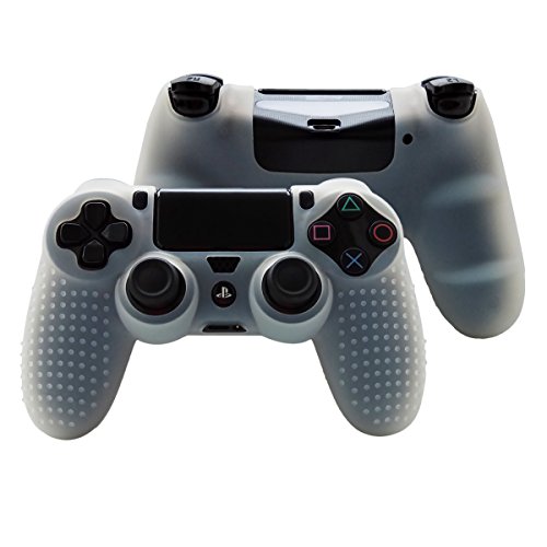 Pandaren Skin for PS4/PS4 Slim/PS4 Pro/PlayStation 4/Controller,PS4 Controller Cover,STUDDED Anti-slip Silicone Skin Set (controller skin x 2 + FPS PRO Thumb Grips x 8)(Black,White)
