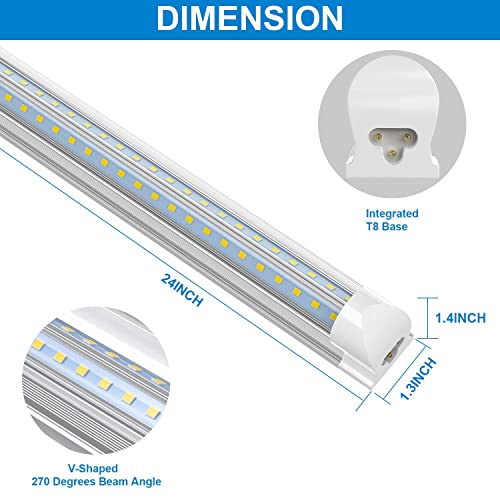 CNSUNWAY 2FT LED Shop Light, 20W 2500LM 6500K Super Bright, T8 LED Light Fixture, Clear Cover, Ceiling and Utility, V Shape, Linkable Tube Lights for Room, Garage, Workbench (2 Pack)