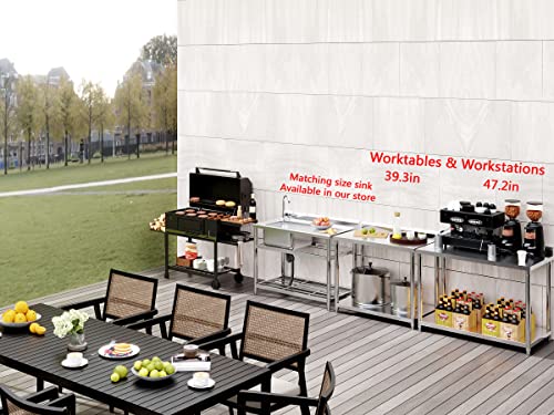 Stainless Steel Table for Prep & Work 40 x 25 Inches, Heavy Duty Commercial Work Table with Undershelf and Backsplash, Metal Prep Table for Outdoor, Indoor, Commercial Restaurant, Kitchen, Cafe, Hotel