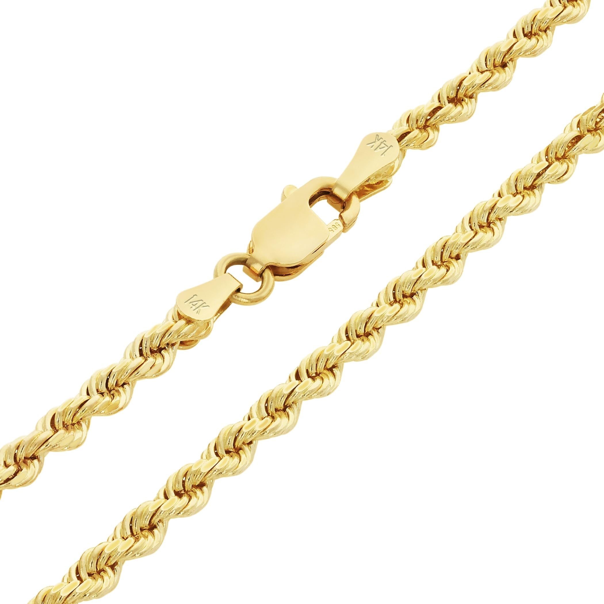 Nuragold 14k Yellow Gold 2mm Rope Chain Diamond Cut Bracelet or Anklet, Mens Womens Jewelry 7" 7.5" 8" 8.5" 9"