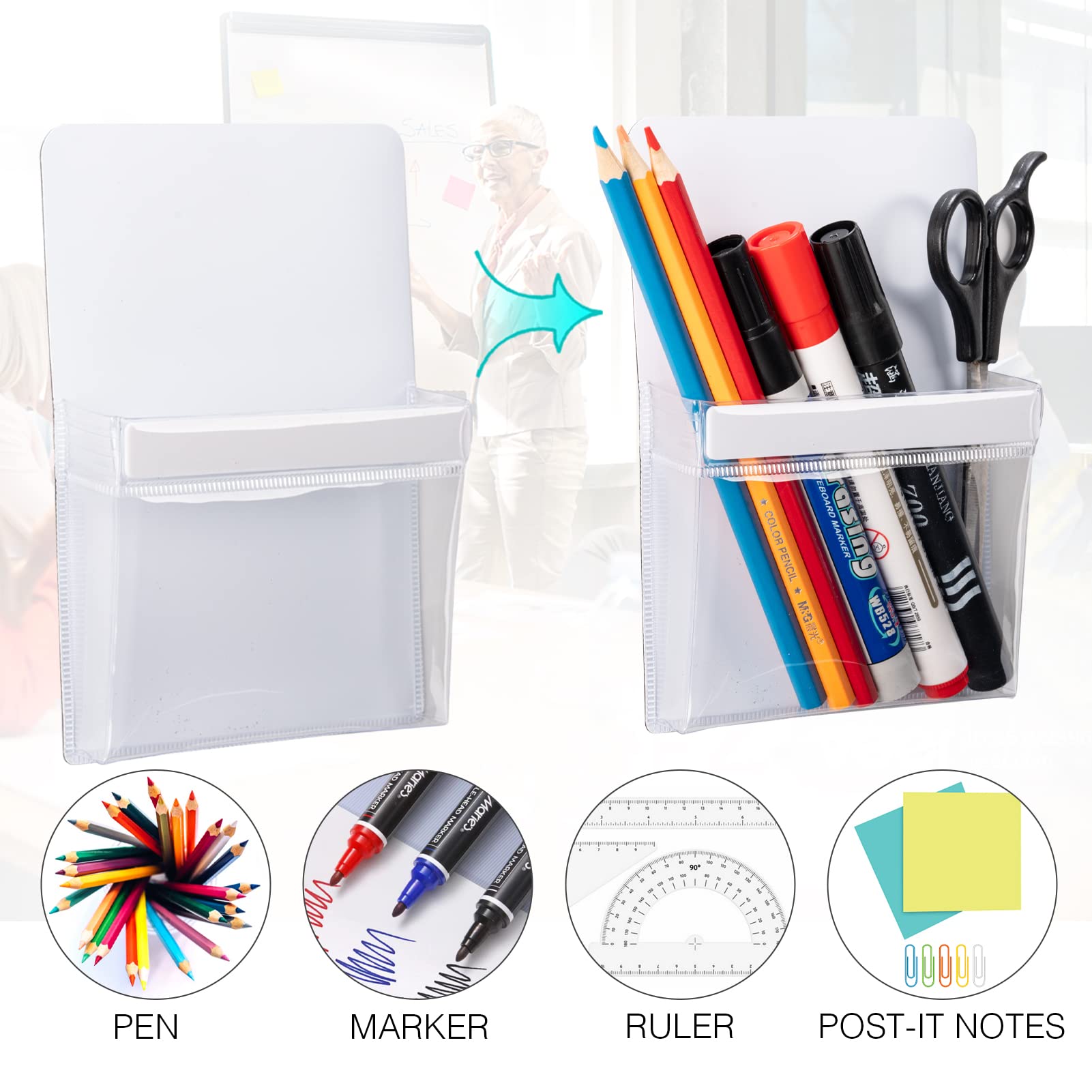 CHUNNIAO Magnetic Pencil Holders,Whiteboard Accessory Strong Magnets,Storage Pen Pocket for Your Fridge, School Locker, Office cabinets