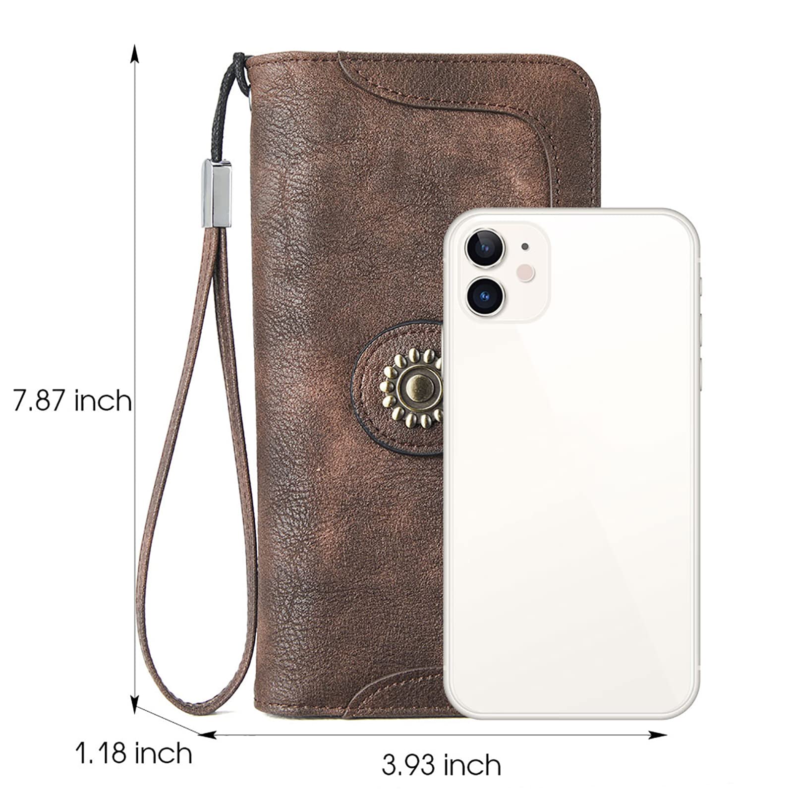 Telena Womens Wristlet Wallets Leather Large Trifold Clutch Purse Credit Card Holder Coffee