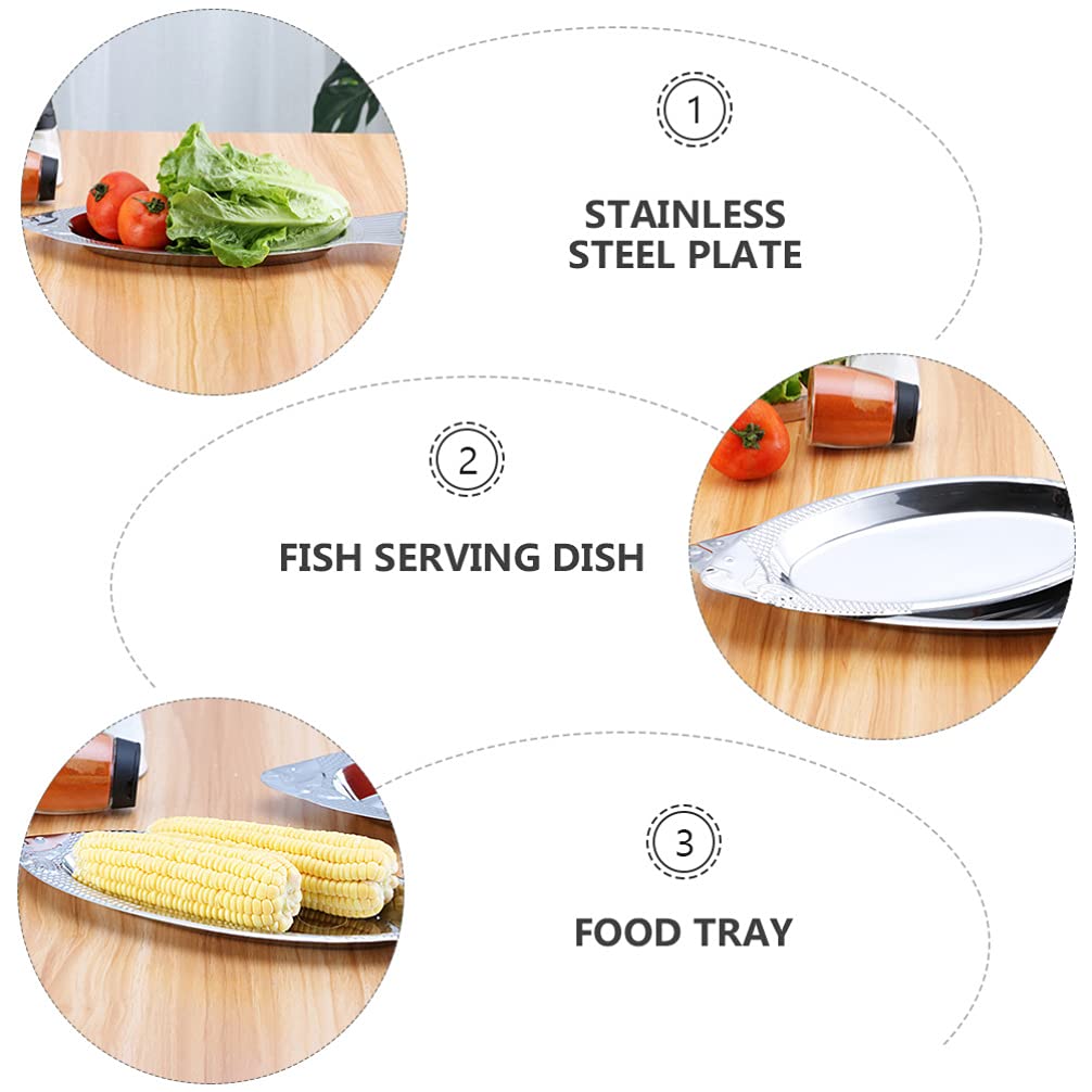 Cabilock Meat Cutting Board 3pcs Fish Platter Stainless Steel Steamed Fish Plate Fish- shaped Plate Snack Appetizer Storage Tray for Home Restaurant Kitchen- 34cm Toddler Meals