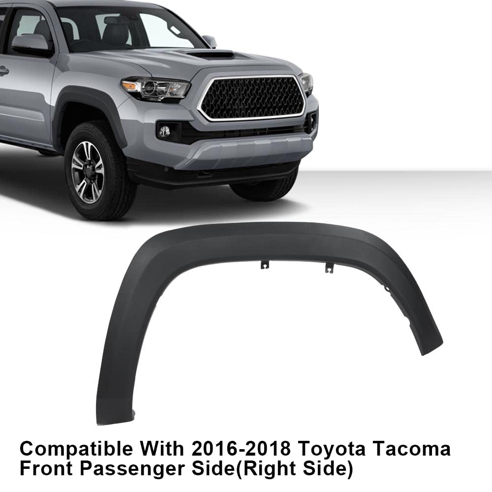 CHEDA Fender Flares Wheel Cover Compatible With 2016-2021 Toyota Tacoma Front Right Passenger Side 1 Pc Black 7587104060, TO1291109