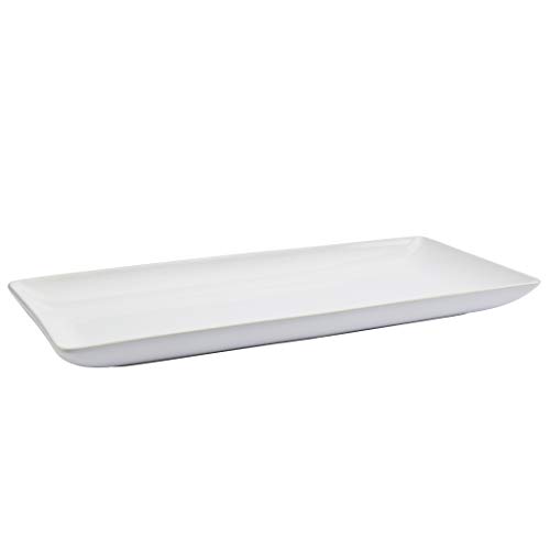 Denmark Tools For Cooks Blanc de Blanc White Serveware- Nested Platters Serving Dining Elegant Simple Microwave Dishwasher Safe, 2 Piece Narrow Rectangular Platter Set (19" & 16")