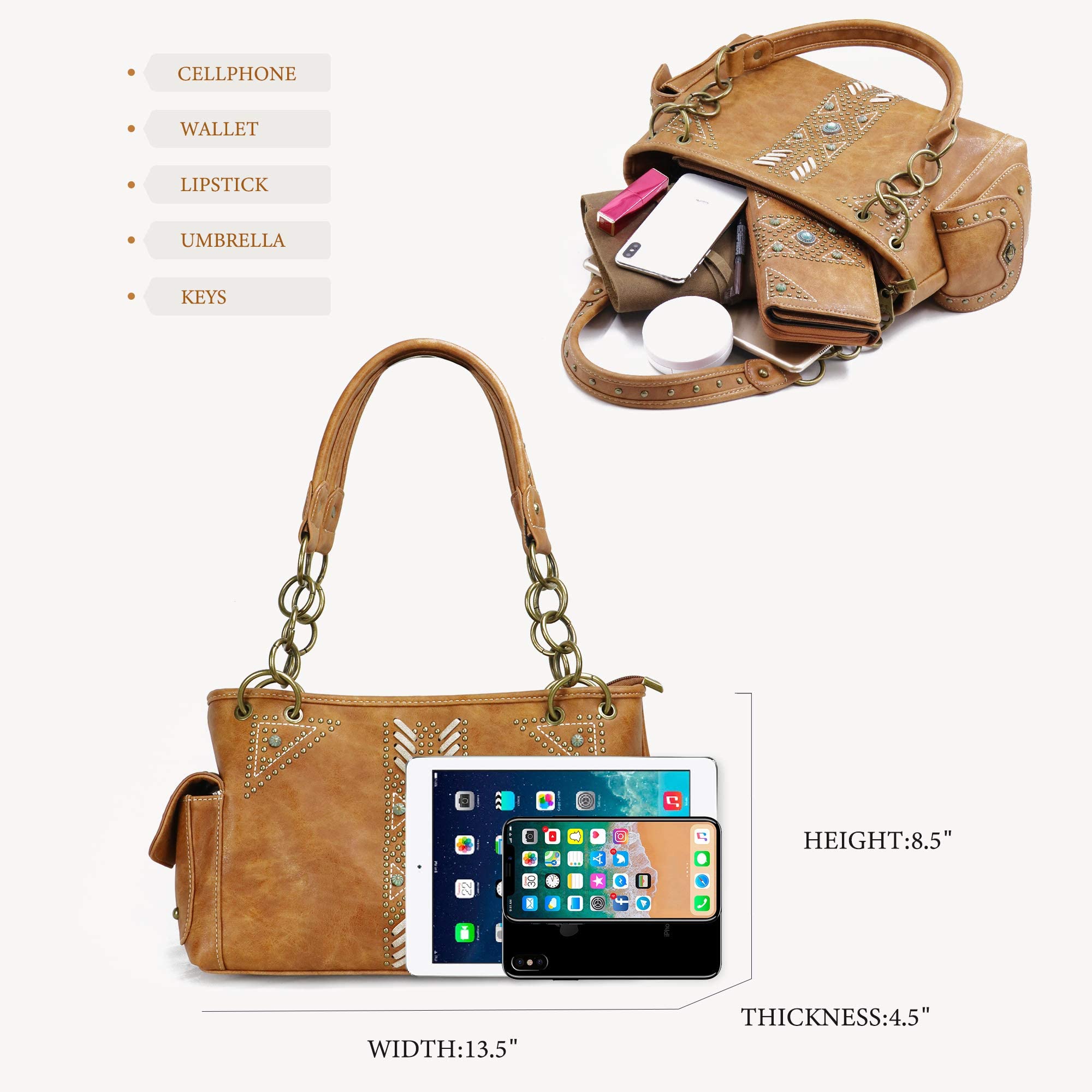 Montana West Handbag and Purse Concealed Carry Tote Bag for Women Leather Embroidered Western Design Satchel MW856G-8085WBR