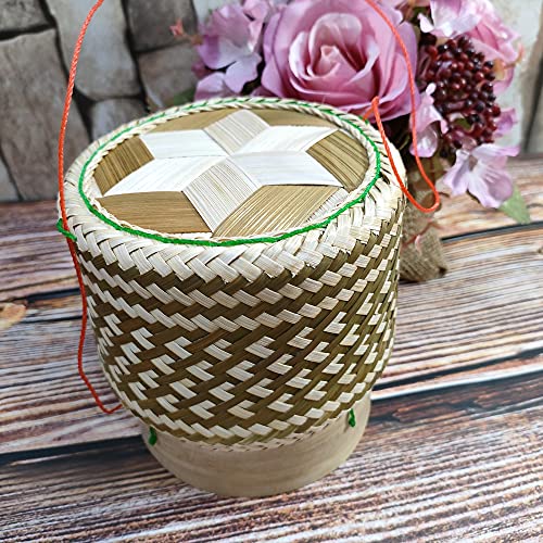 Heavens Tvcz Serving Basket Bamboo Sticky ''KRA-Tip'' Thai Laos Rice Handmade Traditional Weave Wickerwork Vegetable Based Dye Serving Travel Picnic Keeping Rice After Steaming Keep Sticky Rice Warm