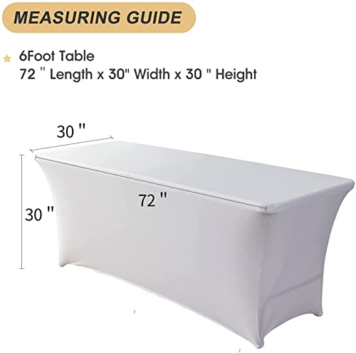 Mingyit 2 Pack Spandex Table Cover Fitted Rectangular Tablecloth Stretchable Fabric Tablecloth for Party, Banquet, Wedding and Events (6FT, White)