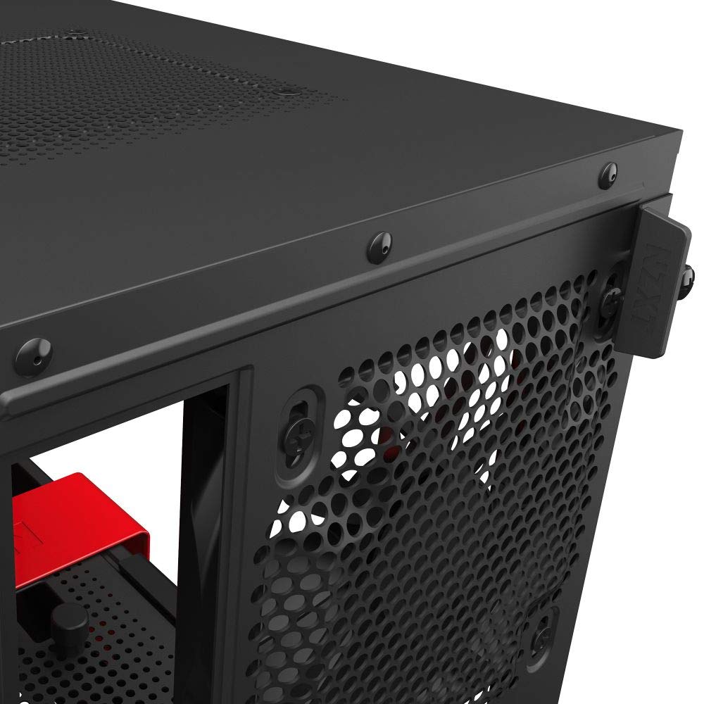 NZXT H210i - CA-H210i-BR - Mini-ITX PC Gaming Case - Front I/O USB Type-C Port - Tempered Glass Side Panel Cable Management - Water-Cooling Ready - Integrated RGB Lighting - Black/Red