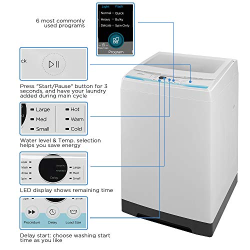 COMFEE’ Washing Machine 2.0 Cu.ft LED Portable Washing Machine and Washer Lavadora Portátil Compact Laundry, 6 Modes, Energy Saving, Child Lock for RV, Dorm, Apartment Ivory White
