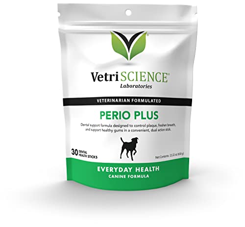 VETRISCIENCE Perio Plus for Dogs, Chicken Liver, 30 Stix - Fresh Breath, Gums and Plaque Control - Crunchy Outside, Soft Inside, Green (090019A.030)