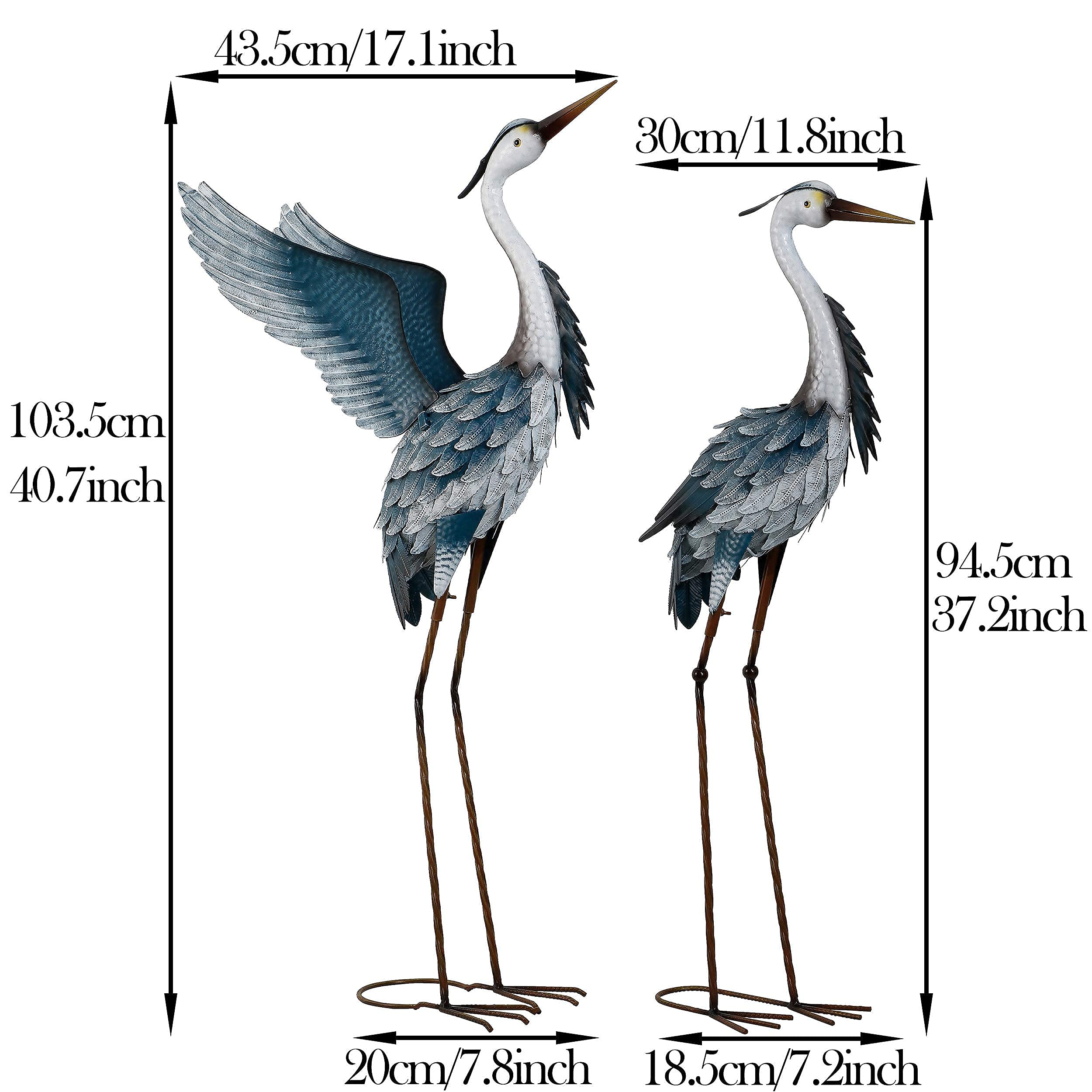 TERESA'S COLLECTIONS Solar Lantern and Metal Heron Decor Bundle(2PCS) | Blue Heron Outdoor Lantern with Solar Powered Lights and Heron Decor for Home Garden Patio Lawn Yard Decor
