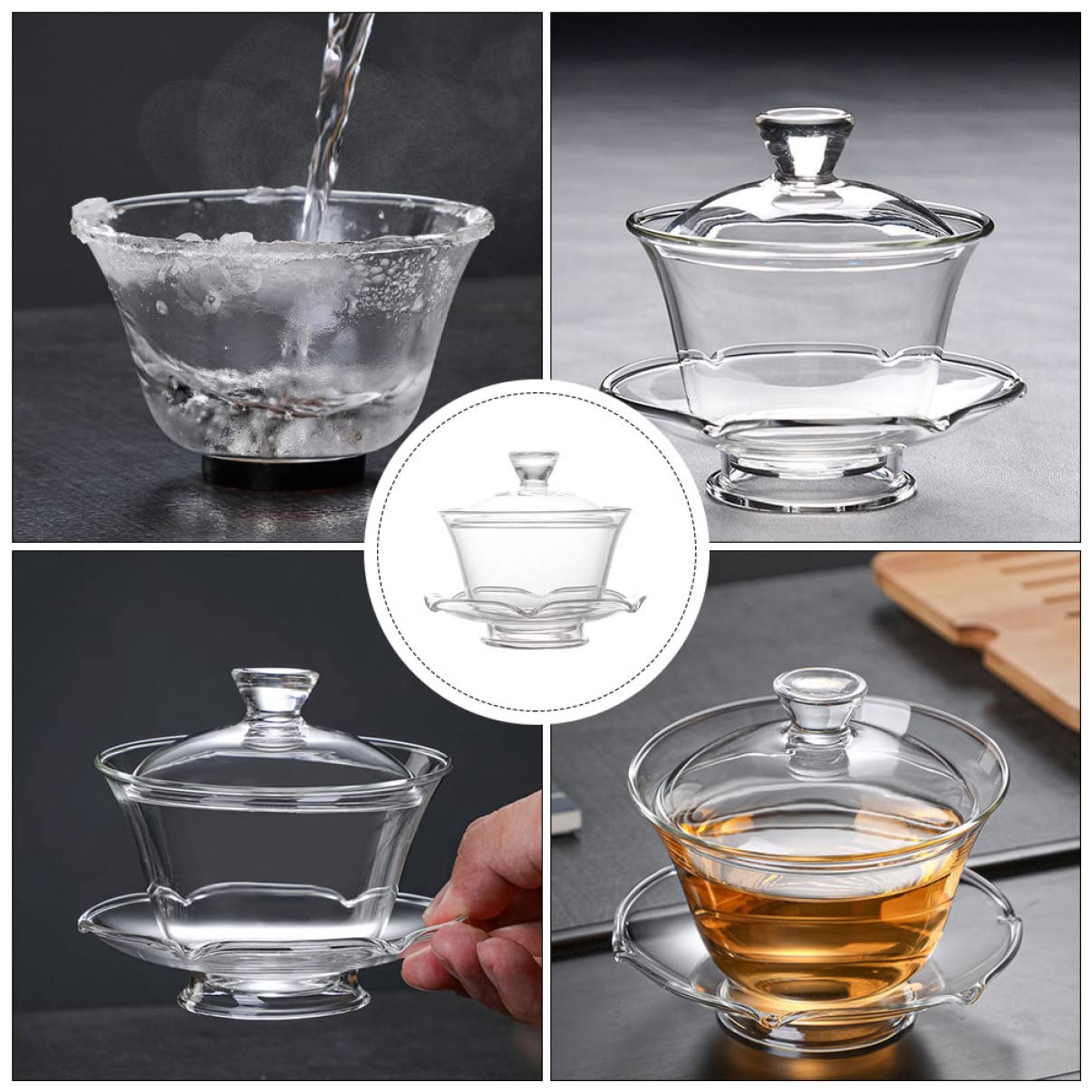 Cabilock Porcelain Tea Cups 1 Set Gaiwan glass coffee mug green tea cups cappuccino cups Tea Cup Glass Chinese Tea Bowl