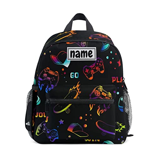 Glaphy Custom Kid's Name Backpack, Video Game Skateboard Colorful Toddler Backpack for Daycare Travel Personalized Name Preschool Bookbags for Boys Girls