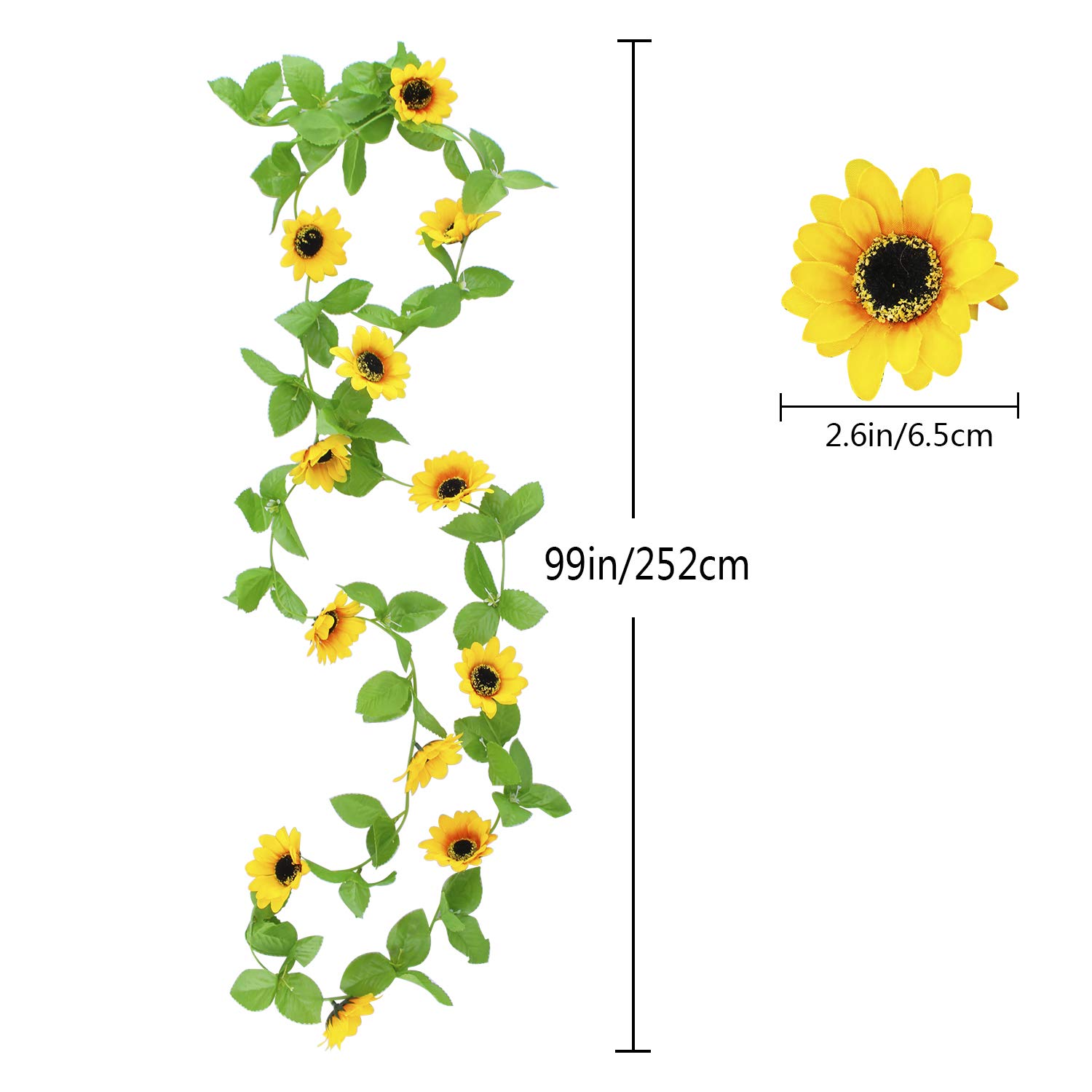 OUTLEE 4 Pack Artificial Sunflower Garland Faux Silk Sunflower Vines with 12 Flower Heads 8 ft Long for Home Garden Wedding Party Decor
