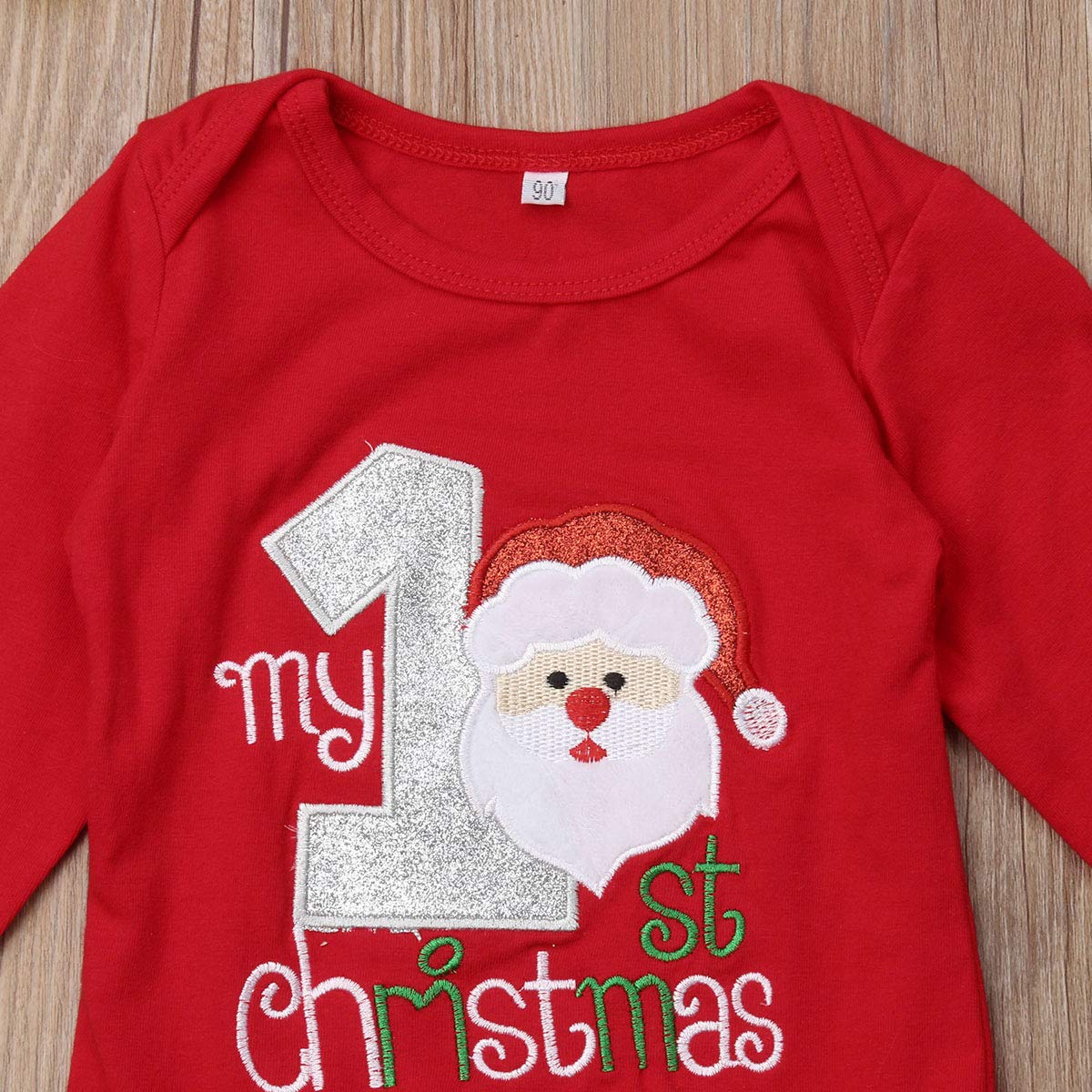 Bowanadacles My First Christmas Newborn Baby Girl Boy Outfit Clothes Long Sleeve Romper Santa Claus Pants 2Pcs Set