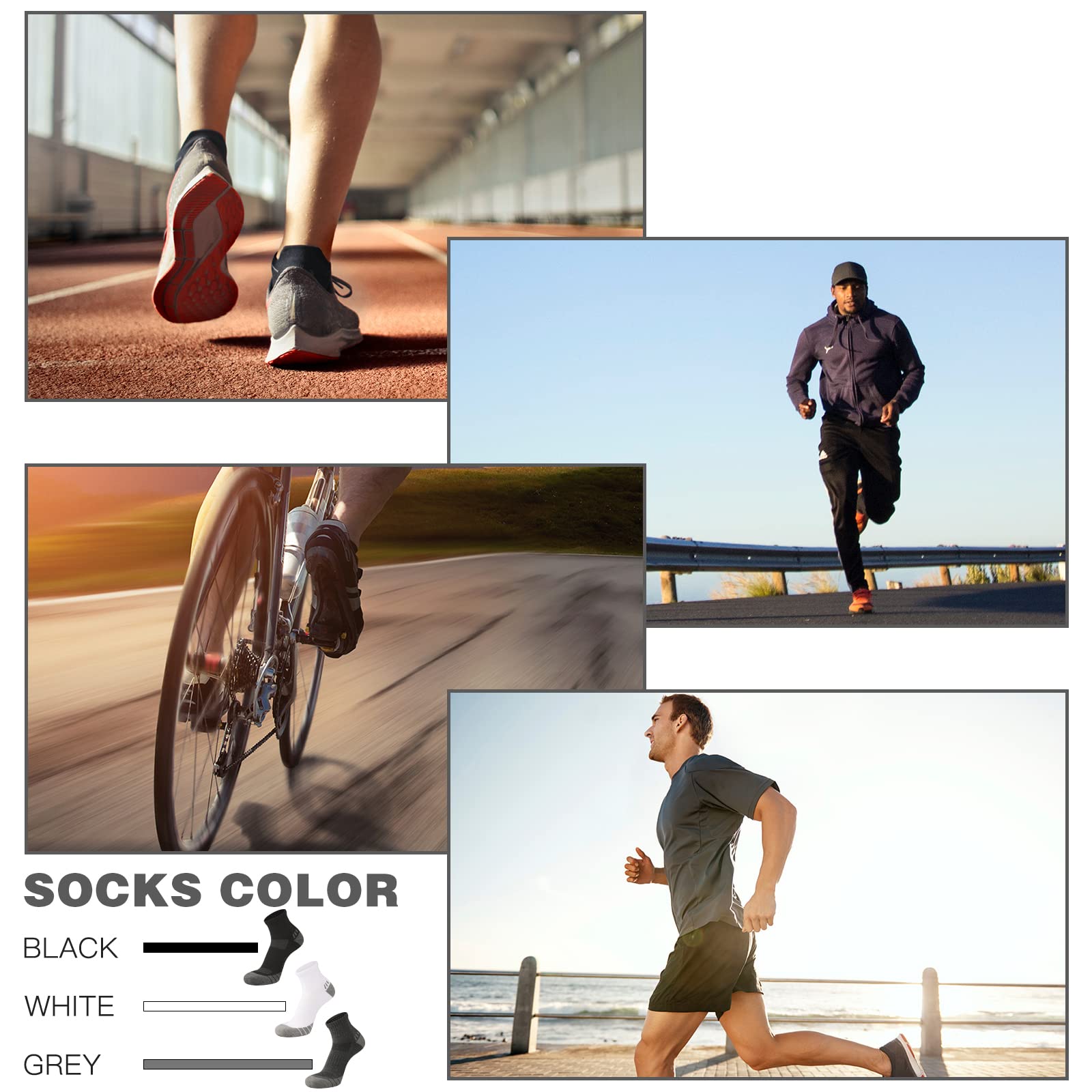 COOVAN Ankle Socks for Men Athletic Running Quarter Socks Cushioned 6 Pairs