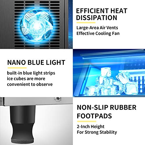 VEVOR 110V Commercial ice Maker 110-120LBS/24H with 33LBS Bin and Electric Water Drain Pump, Clear Cube, Stainless Steel Construction, Auto Operation, Include Water Filter 2 Scoops and Connection Hose
