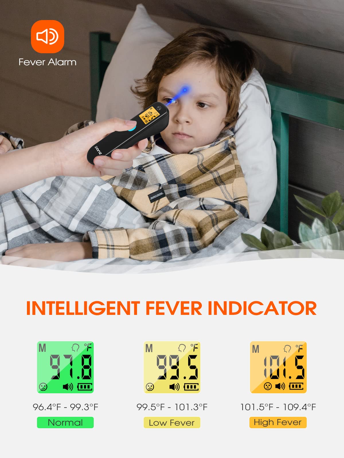 Danz No Touch Thermometer for Adults and Kids, Forehead Digital Baby Thermometer with 3-Color Backlight, Infrared Thermometer 1 Second Fast Reading, Fever Alarm
