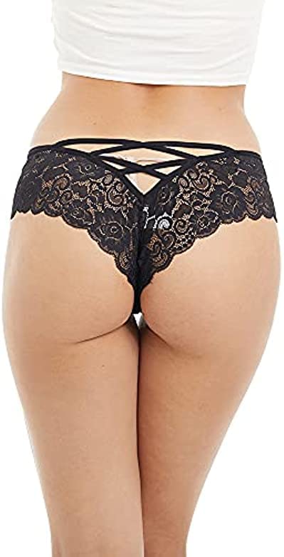 Muulyca Women’s Sexy Lace V-back Thongs Criss Cross Panties 4 Pack,RWNB,L