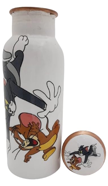 Copper Bottle Tom Printed Jerry Water Bottle For Drinking Water Multicolor Copper Water Bottle Leak Proof Copper Water Vessel Premium Bottle (Set Of 2) By ORNATE INTERNATIONAL