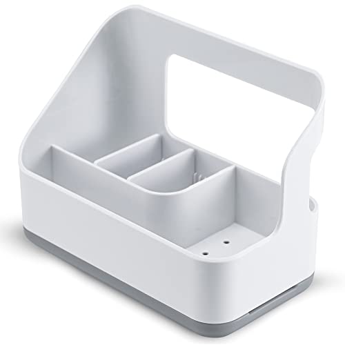 Cheer Collection Toiletry Organizer and Sponge Caddy, Countertop Organizer for Kitchen and Bathroom Sink with Removable Dividers and Drain Tray