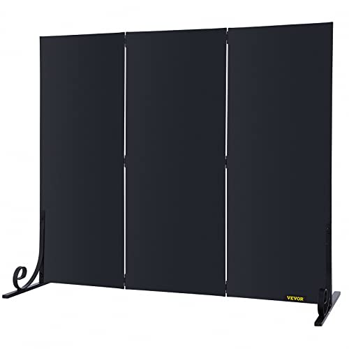 VEVOR Fireplace Screen, 47 x 34.3 Inch, 3-Panel Iron Freestanding Spark Guard with Support, Metal Craft, Broom Tong Shovel Poker Included, for Fireplace Decoration & Protection, Black