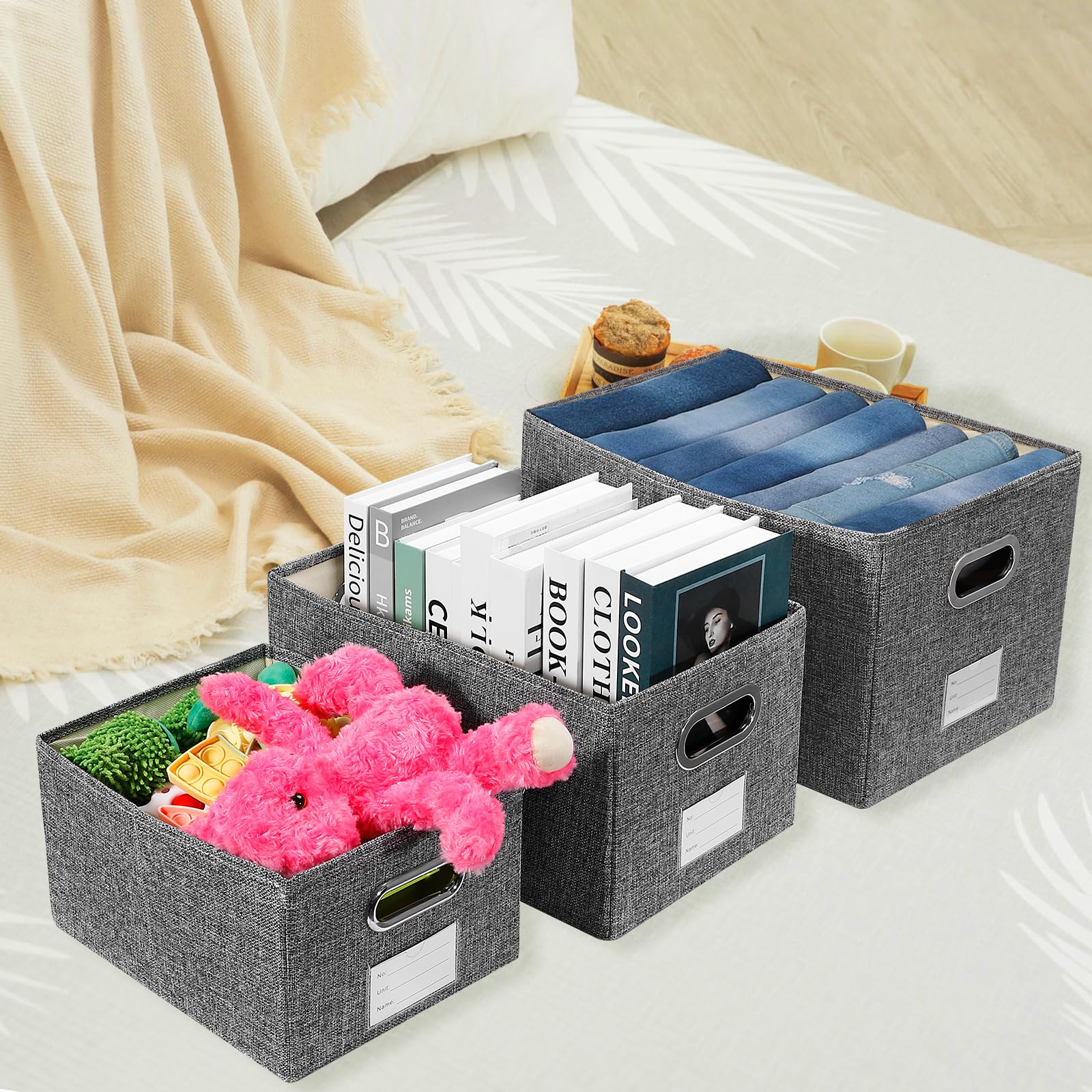 Fassave Foldable Storage Bins with PP Plastic Board, 2 Packs Fabric Storage Container Basket Cube with Handles for Office, Bedroom, Closet (Large-2 Pack, Cow)