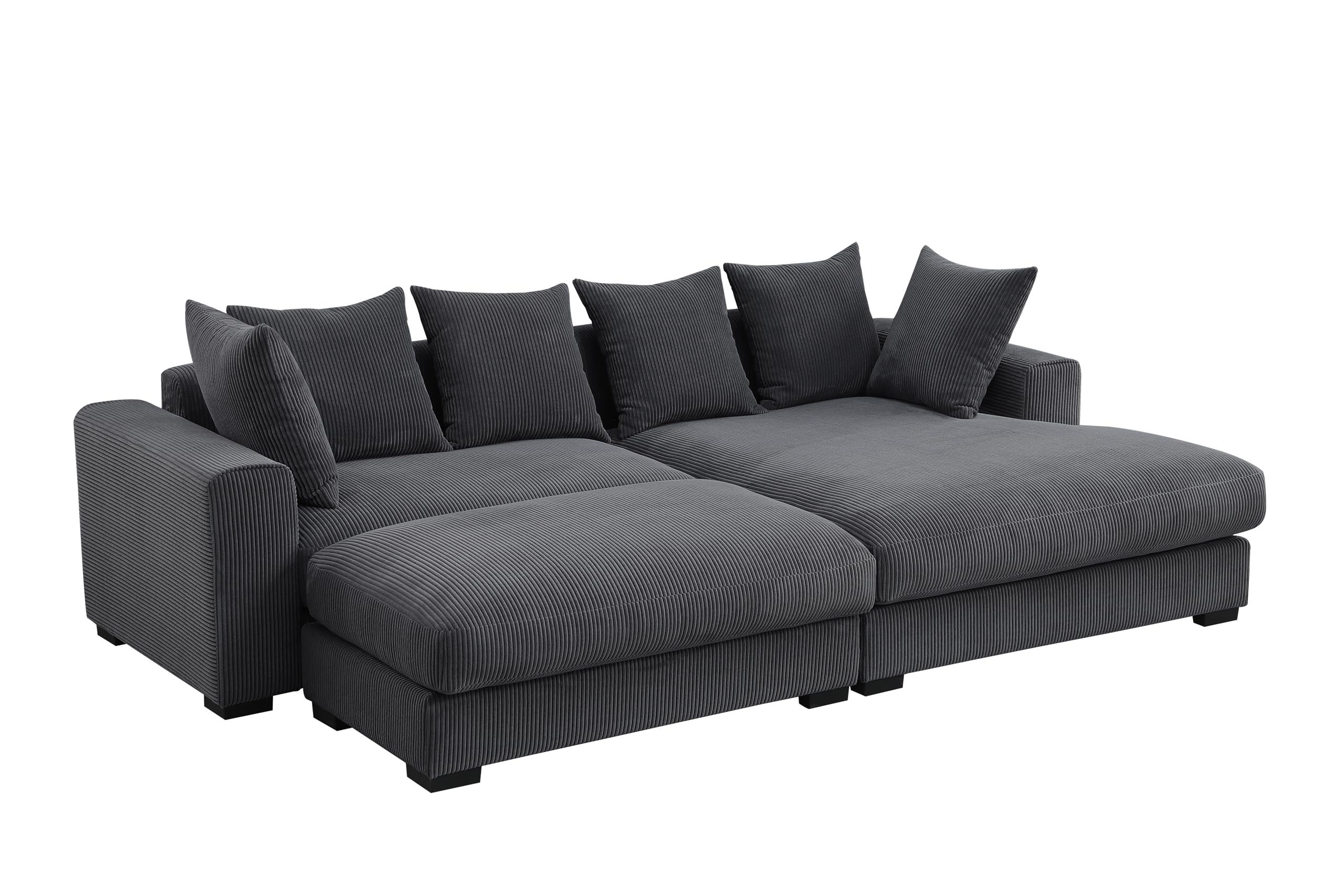 ERYE Oversized 3-Piece Right Facing Sectional Sofa Couches W/Ottoman for Living Room, 109.75-Inch L Shaped Corduroy Upholstered Convertible Sofa&Couch with Left Chaise Daybed and 6 Pillows