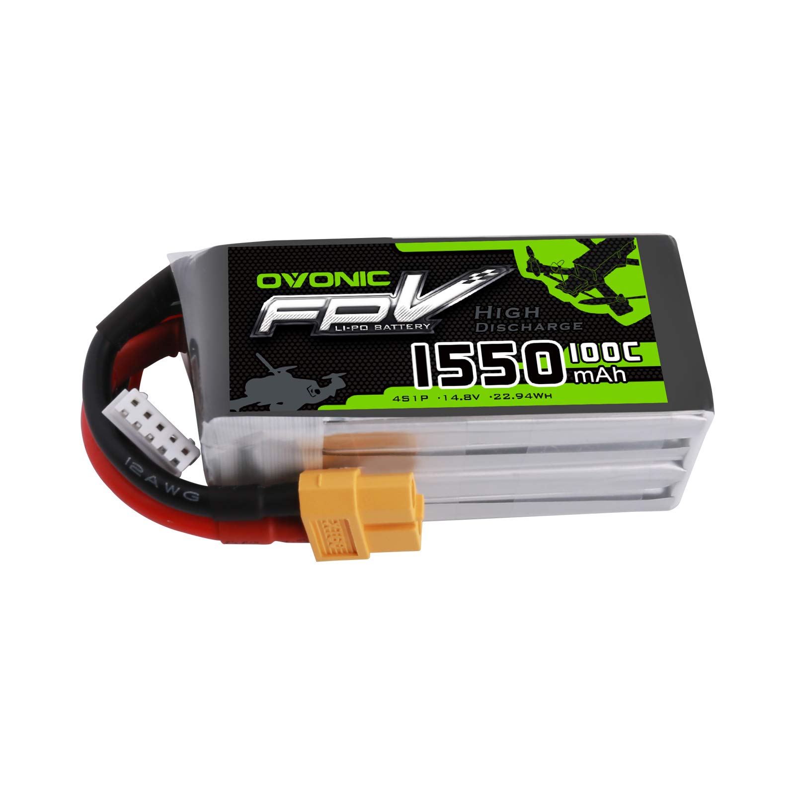 OVONIC 4S Lipo Battery 1550mAh 100C 14.8V Lipo with XT60 Plug for FPV Racing RC Quadcopter Helicopter Airplane Multi-Motor Hobby DIY Parts