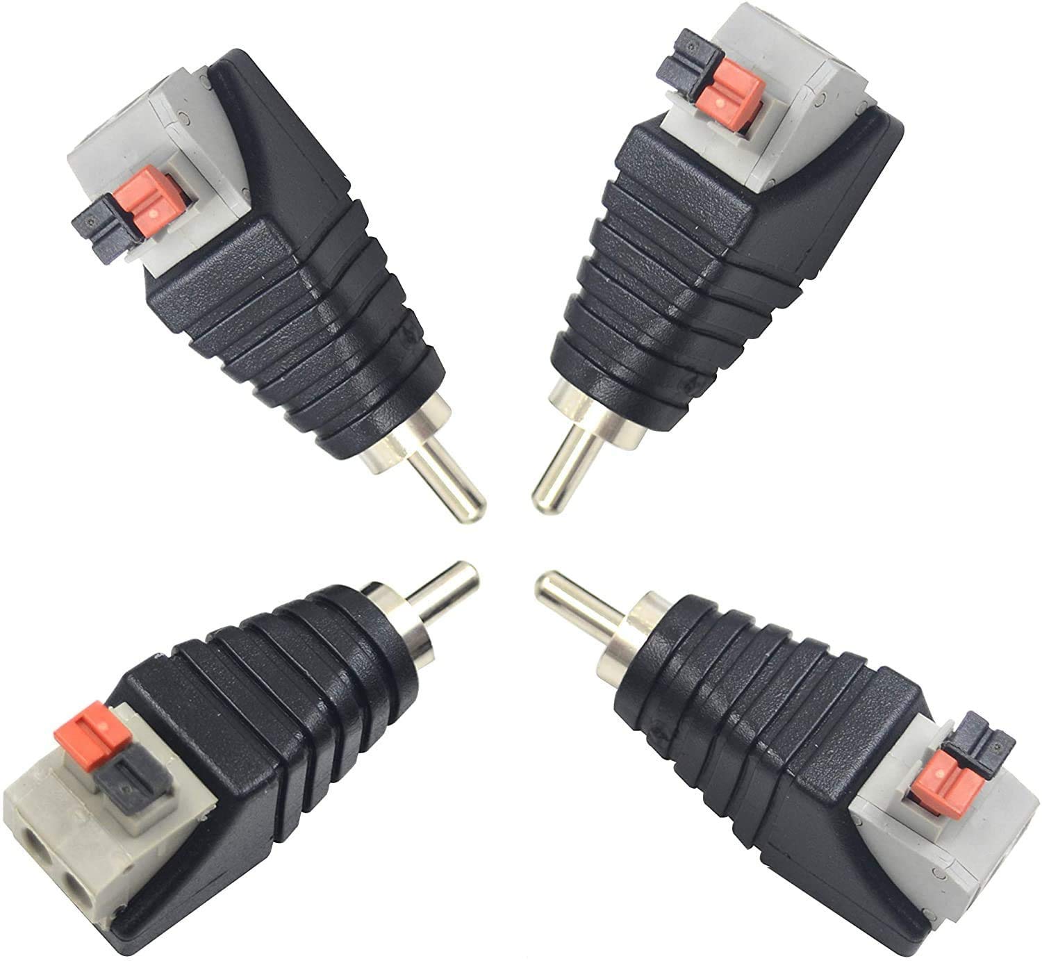 Poyiccot Speaker Wire to RCA Adapter Converter, RCA to Speaker Wire Adapter Subwoofer Speaker Phono RCA Male to AV 2 Screw Terminal Video Audio Spring Press Type Balun for CCTV, 4 Pack