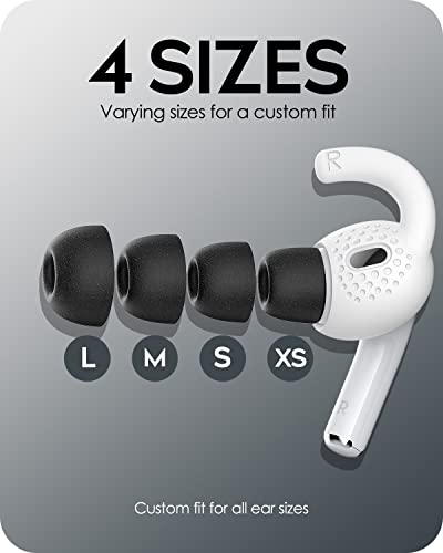 Gcioii 4 Pairs Memory Foam Tips and Ear Hooks Accessories for Apple AirPods Pro 2nd Generation (XS/S/M/L Buds, White Hooks)