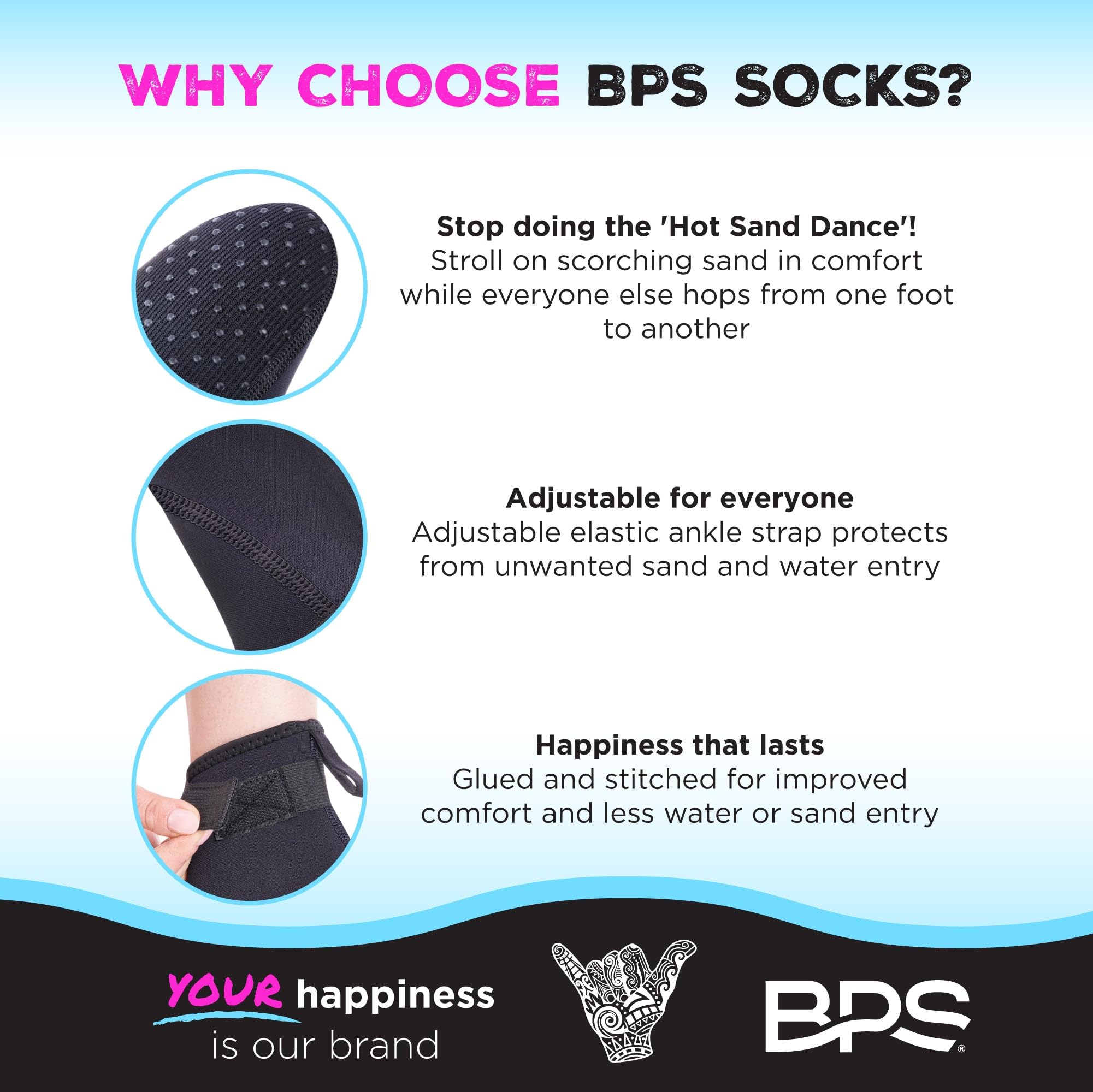 BPS Soft Skin Neoprene Water Socks (Low Cut, Black with Snorkel Blue Logo, M)