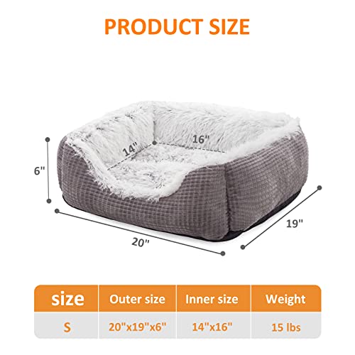 MIXJOY Small Dog Bed for Small Medium Large Dogs, Calming Cat Beds for Indoor Cats and Puppy, Washable Rectangle Orthopedic Dog Sofa Bed, Soft Plush Pet Bed with Anti-Slip Bottom (20''x 19''x 6'')