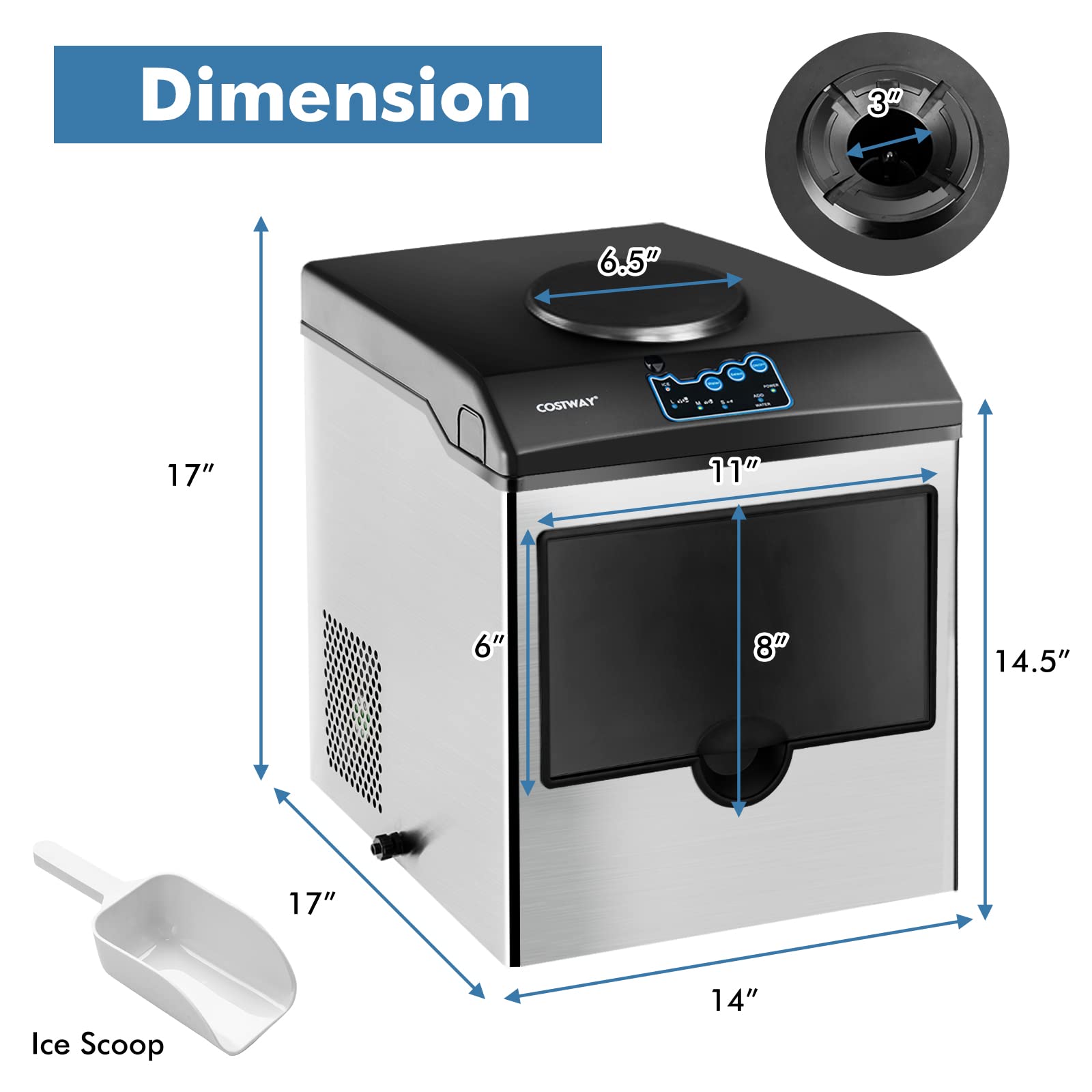 COSTWAY 2 in 1 Countertop Ice Maker Built-in Water Dispenser, 48LBS per Day, S/M/L Size Ice Cube, 5LBS Ice Storage Basket, Fast 6 Mins, Stainless Steel Ice Machine with Extendable Chilled Water Spout