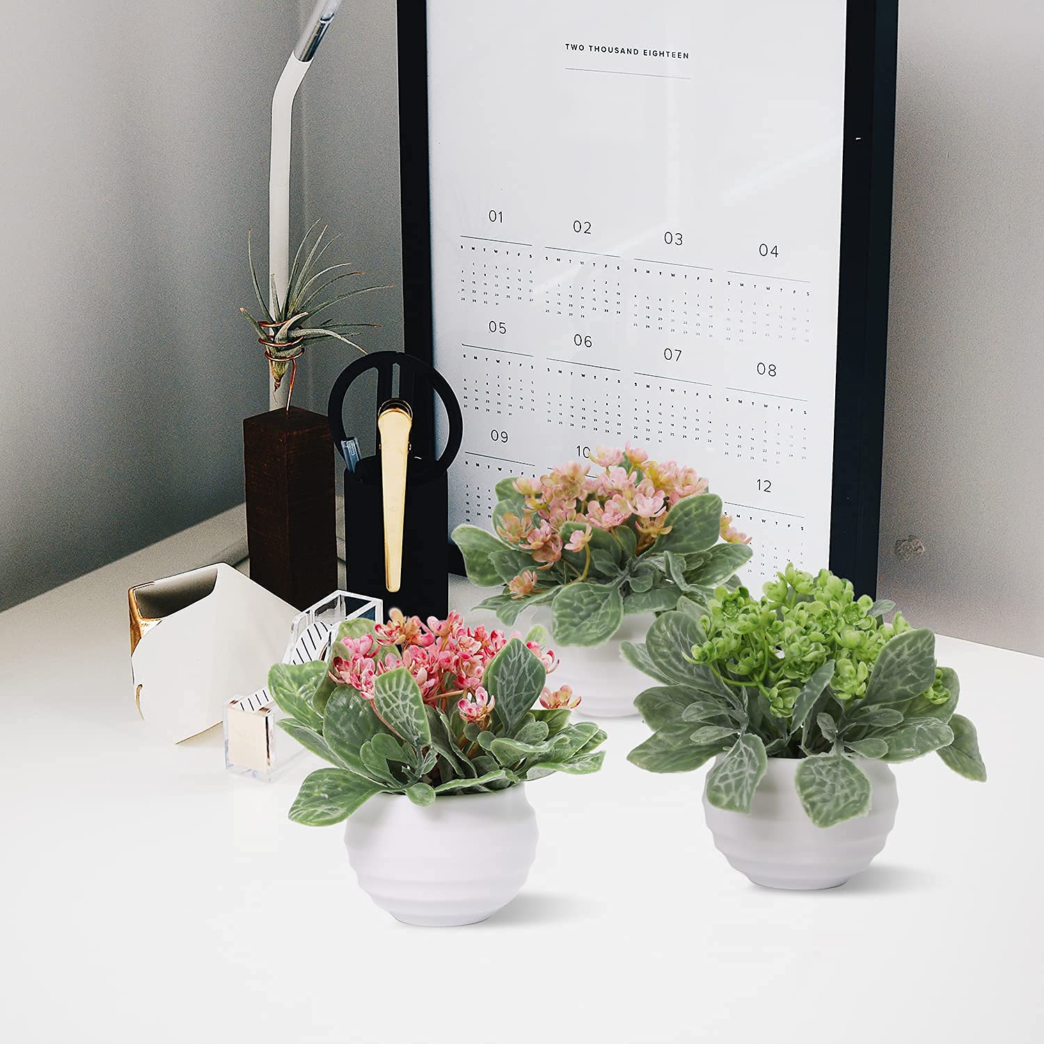 Zuvas Fake Plants 6 Packs Small Artificial Plastic Plants Set Home Decor Mini Potted Faux Flowers and Herb Greenery Leaves for Bathroom Office Table Shelf Decoration