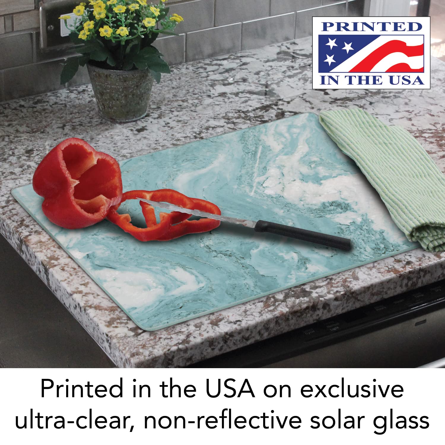 CounterArt Teal Quartz Design 3mm Heat Tolerant Tempered Glass Cutting Board 15β x 12β Manufactured in the USA Dishwasher Safe