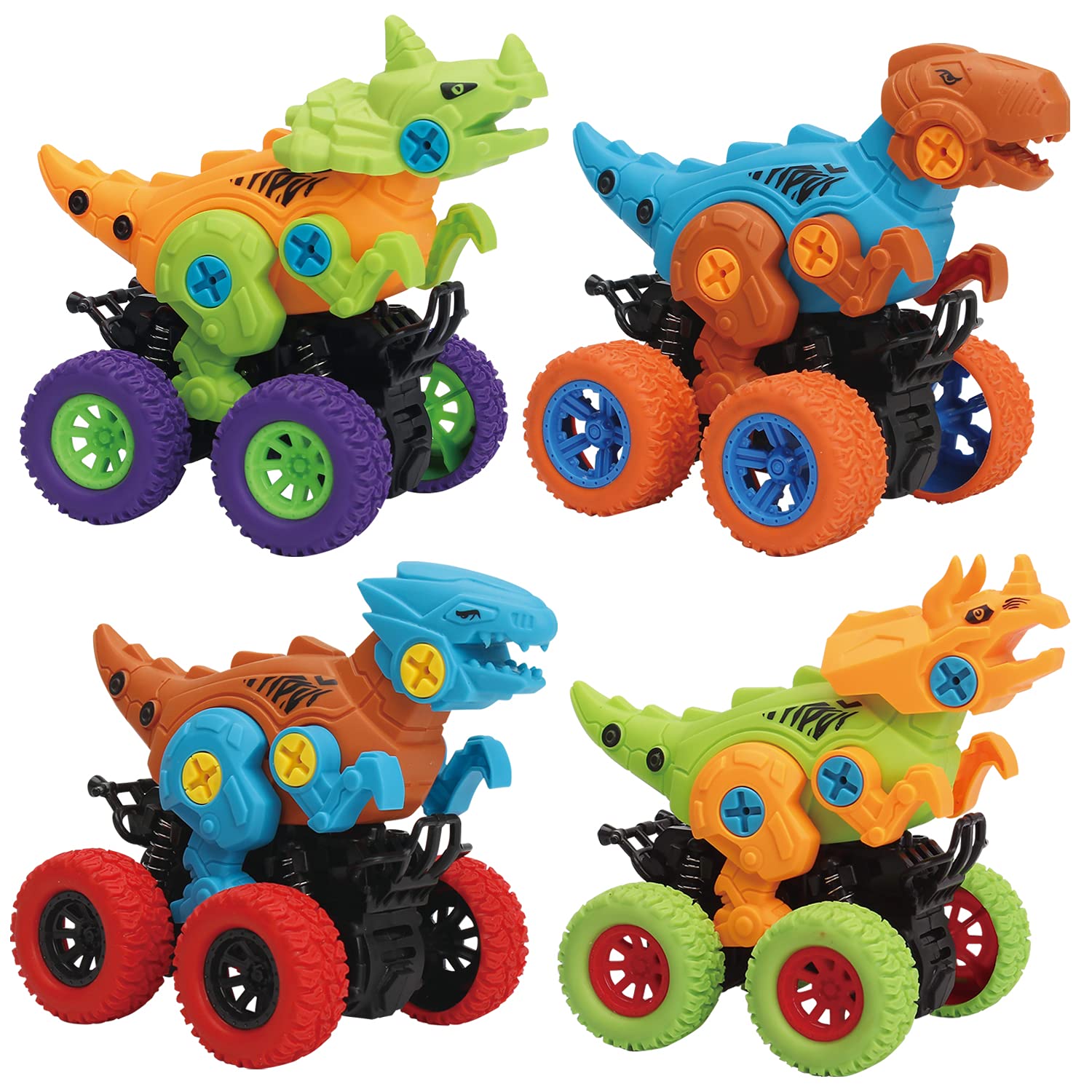 ZXZH Sawaruita Dinosaur Toys for 3 4 5 6 7 8 Year Old Boys, Take Apart Dinosaur Truck for Boys, Dinosaur Toy Party Birthday Gifts Boys Girls 4-Pack