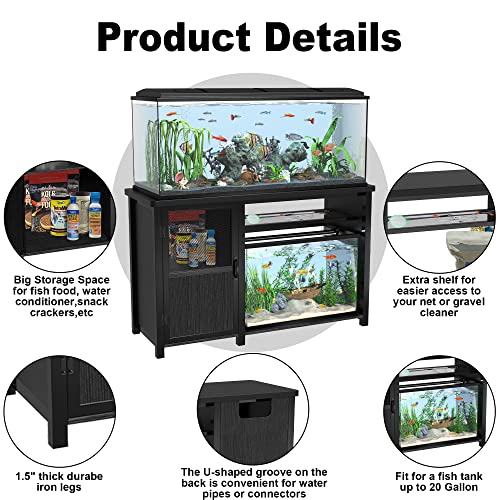 GDLF 55-75 Gallon Fish Tank Stand Heavy Duty Metal Aquarium Stand with Cabinet for Fish Tank Accessories Storage,52" L*19.68" W,850LBS Capacity