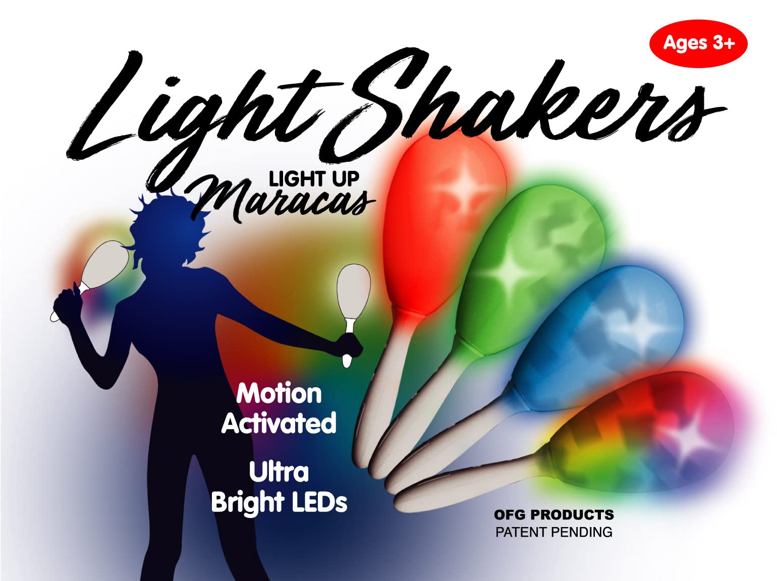 Pack of 2 Light Shakers LED Light Up Maracas - Choose From Multiple Modes: Solid Red, Green, and Blue; Plus COLOR CHANGE (Alternates Colors With Every Shake)