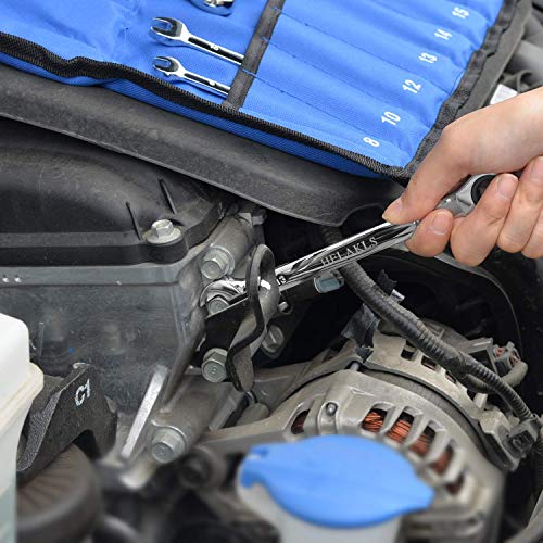 HELAKLS 10-Piece 1/4-3/4 Inch Ratchet Wrench Set Chrome Vanadium Steel SAE Combination Box Open Ended Standard Kit Tool for Mechanic with Portable Suspended Canvas Bag