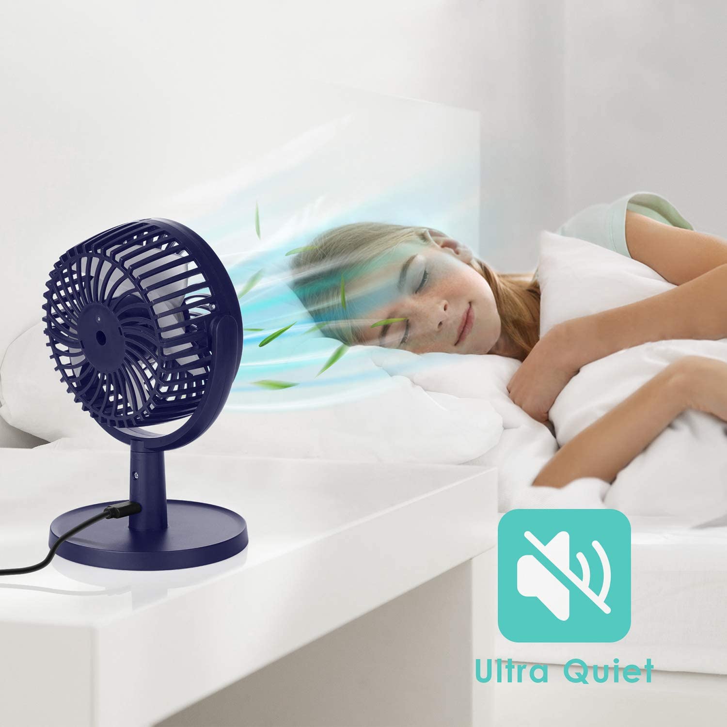 COMLIFE Mini Desk Fan, USB Operated Fan with 4 Speeds, Strong Airflow, Ultra Quiet Operation, 310° Adjustment, Portable Personal Fan for Home Office Desktop (Blue)