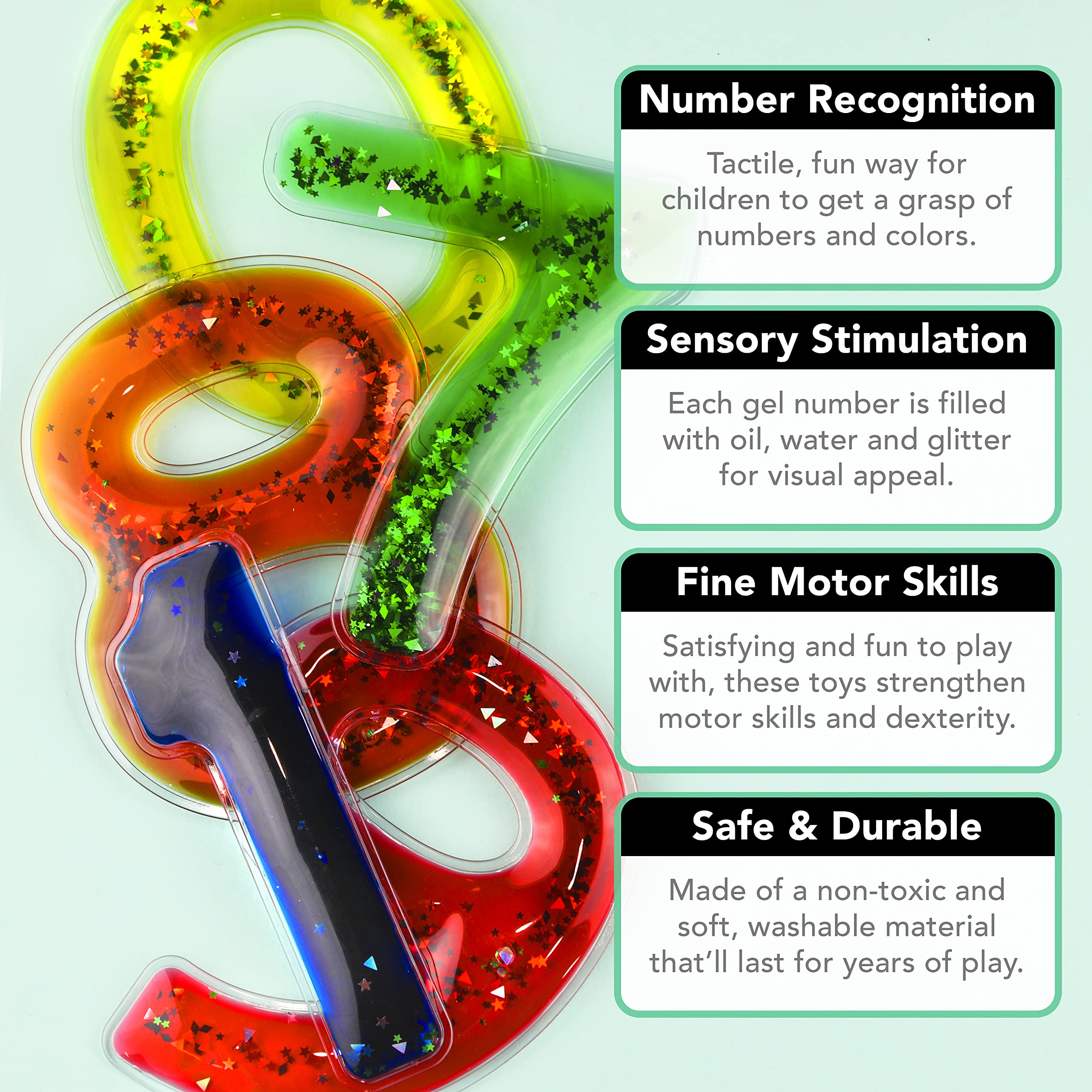Playlearn Sensory Gel Filled Numbers β Moveable NumberToy - Textured Tactile Squishy Toy Number Set - Ideal for Sensory Learning