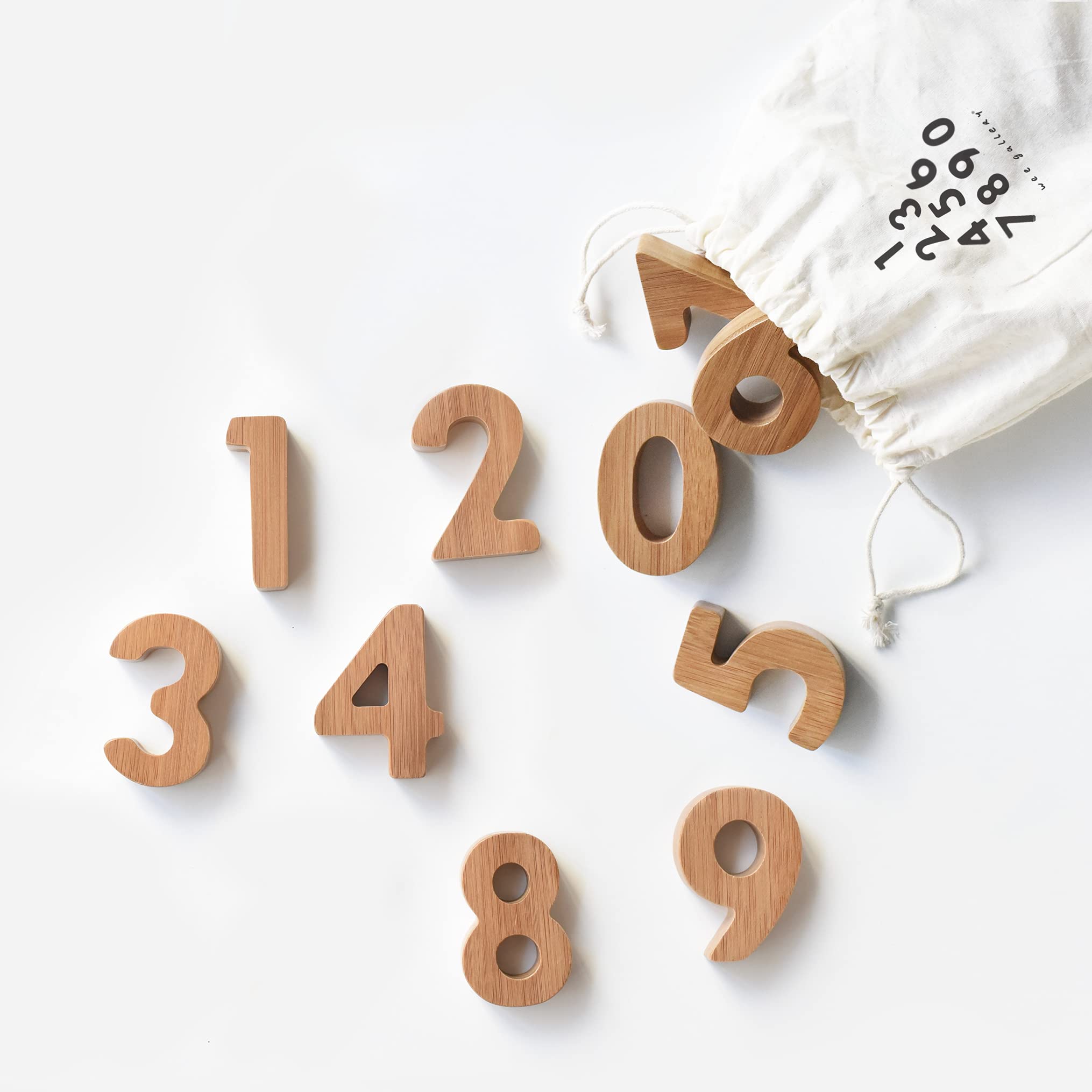 Wee Gallery Bamboo Numbers Set - Number Learning for Baby, Toddler, Preschool Age Kids - Interactive Wooden Numbers to Stimulate Early Development Through Educational Toys