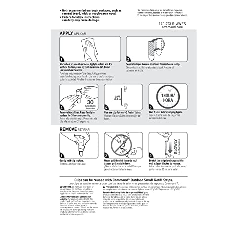 Command Outdoor Light Clips, Damage Free Hanging Outdoor Light Clips with Adhesive Strips, No Tools Wall Clips for Hanging Outdoor Lights and Cables, 16 Clear Clips and 20 Command Strips (Pack of 4)