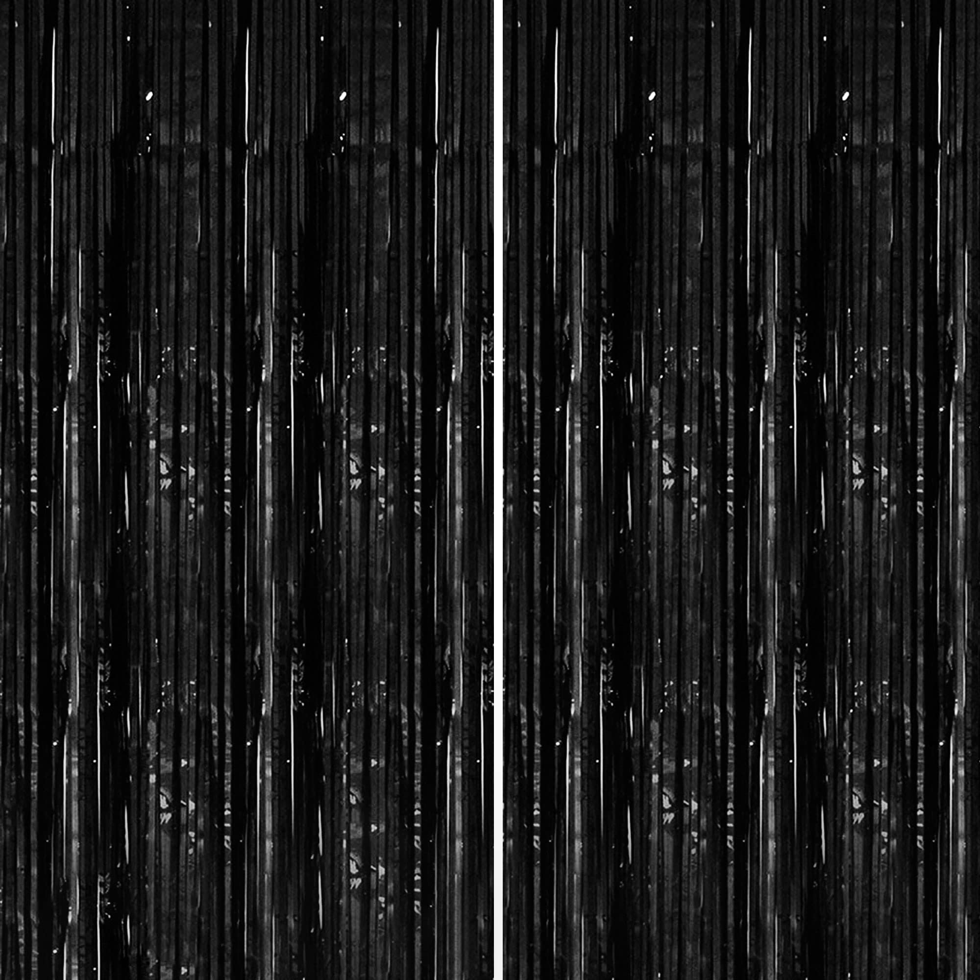 Dazzle Bright Backdrop Curtain, 3FT x 8FT Metallic Tinsel Foil Fringe Curtains Photo Booth Background for Baby Shower Party Birthday Wedding Engagement Bridal Shower (4, Black)