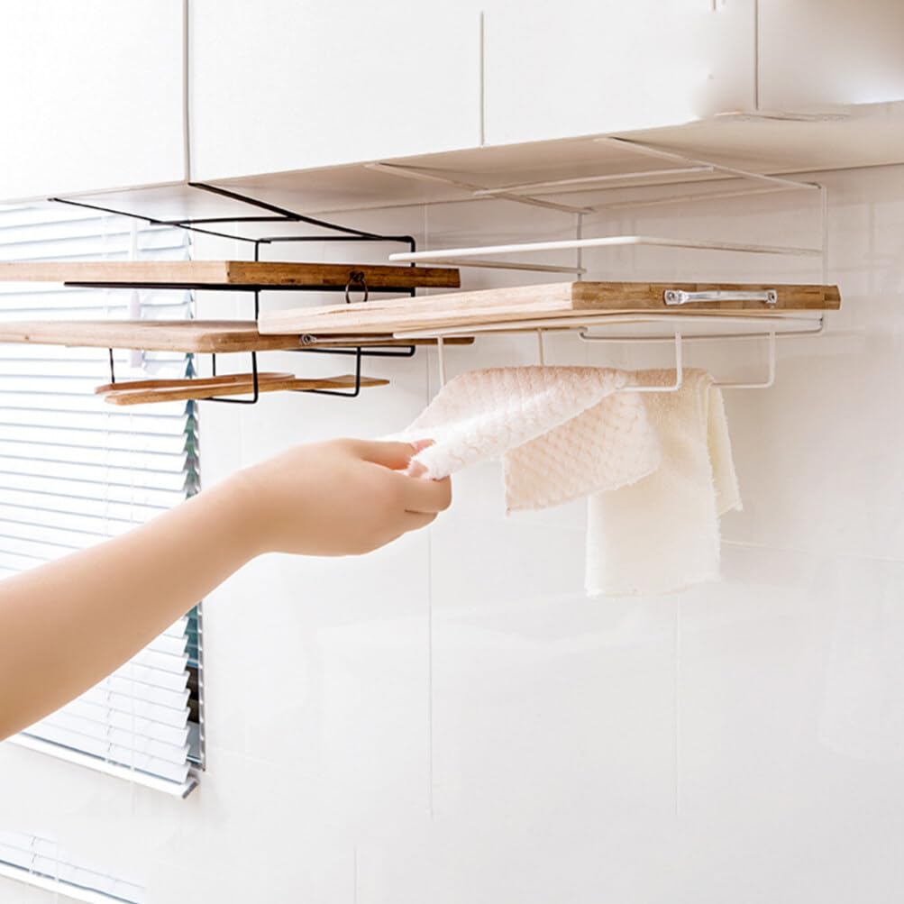 Cabilock Wall Mounted Towel Holder Metal Shelf Brackets Towel Rack with Shelf Chopping Board Holder Kitchen Pot Lid Organizer Cord Holders Kitchen Storage Shelves Iron Holding Rack Cupboard